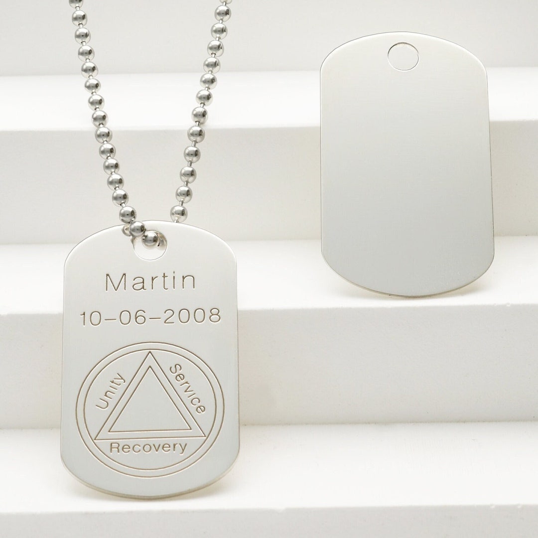 Silver Sobriety Dog Tag Pendant With Personalised Inscription & Chain ...
