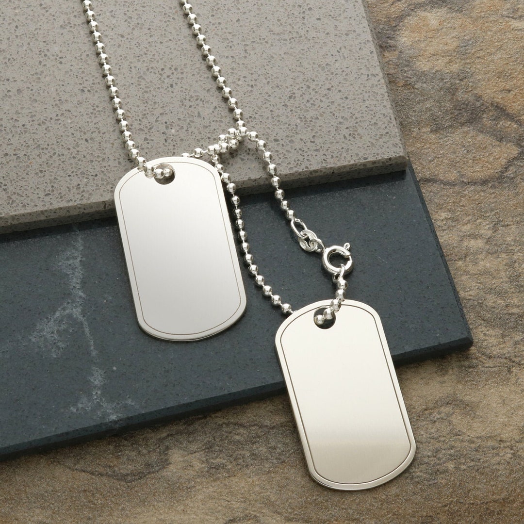 Silver Double Dog Tags Pendant 2 Dog Tags Necklace - Personalised ...