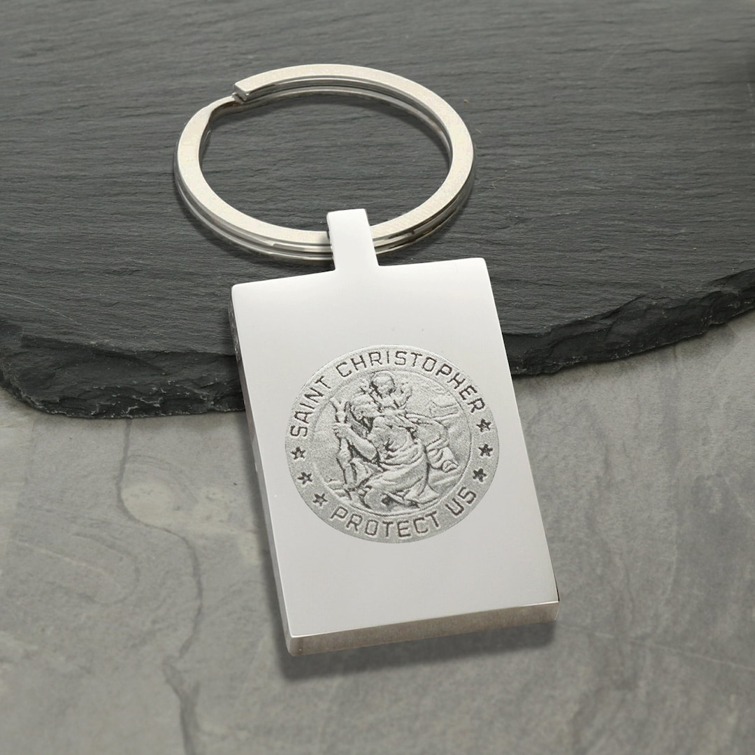 St Christopher Key Ring With Option for Engraved Protection Prayer or ...