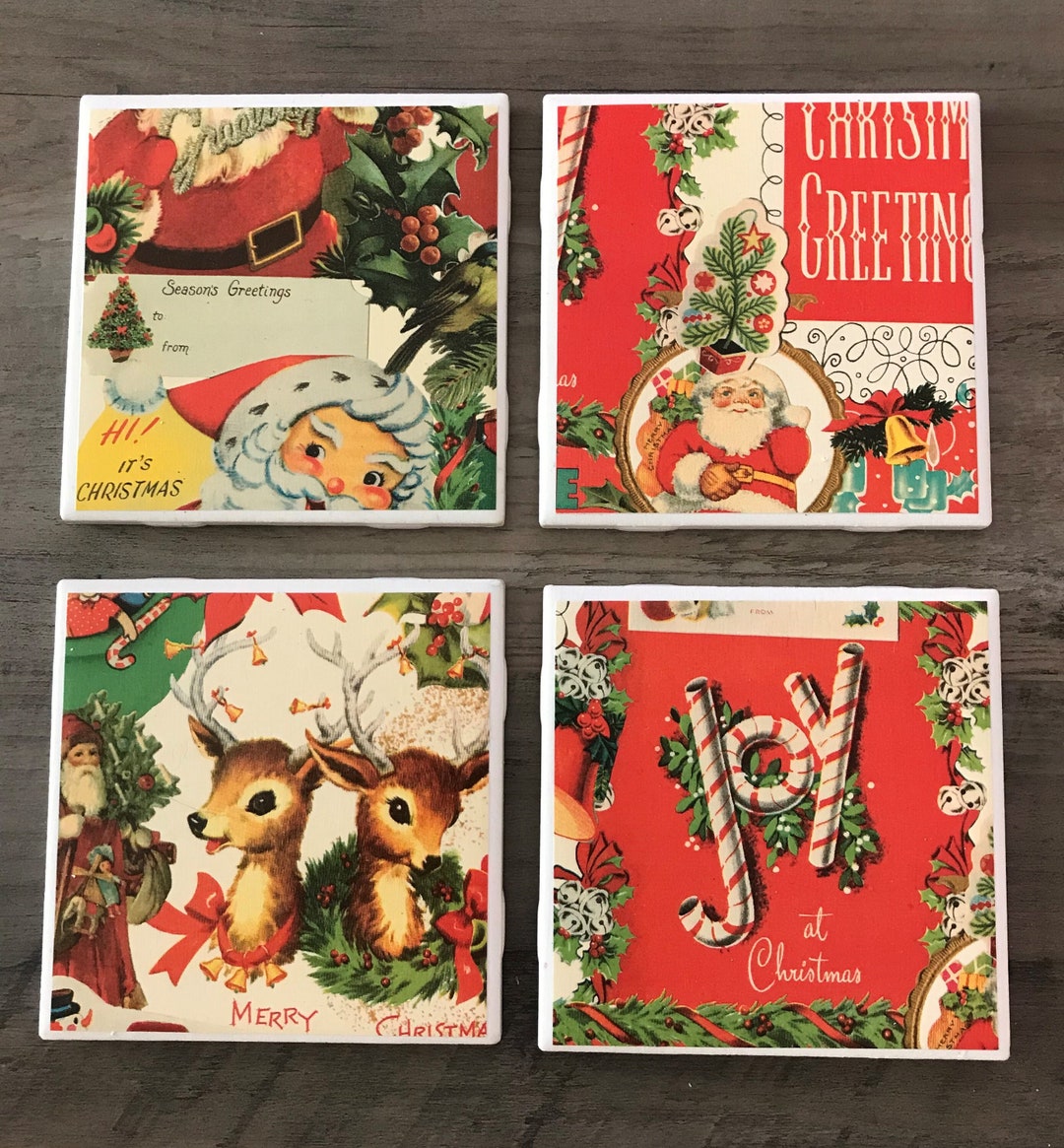 Christmas Coasters Vintage Style Coaster Set Retro 50s - Etsy