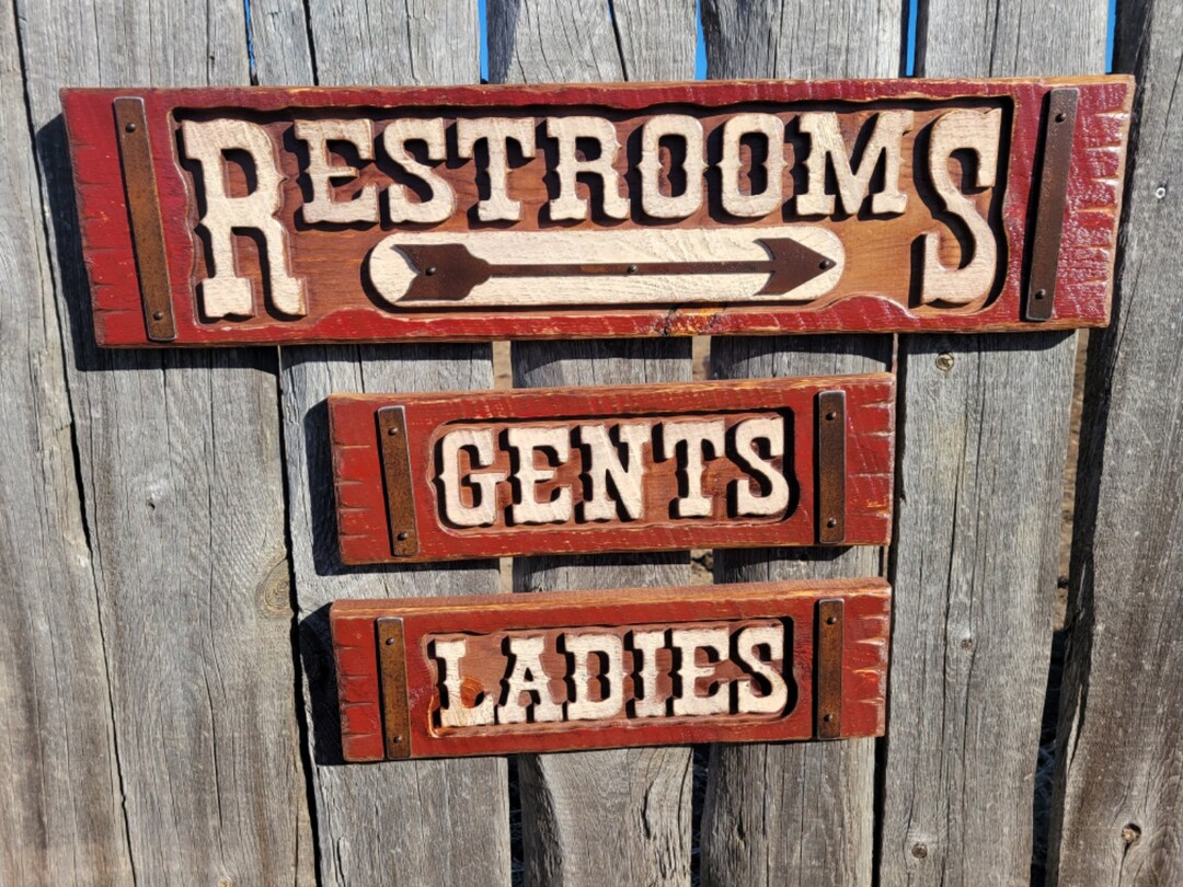 Restroom Sign Set. Rustic Western Restroom Sign Set 3 Signs, Restroom ...