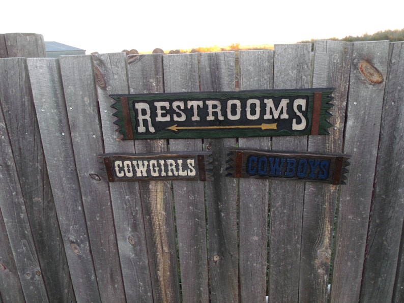 Restroom sign set. Rustic Western restroom sign set 3 signs | Etsy