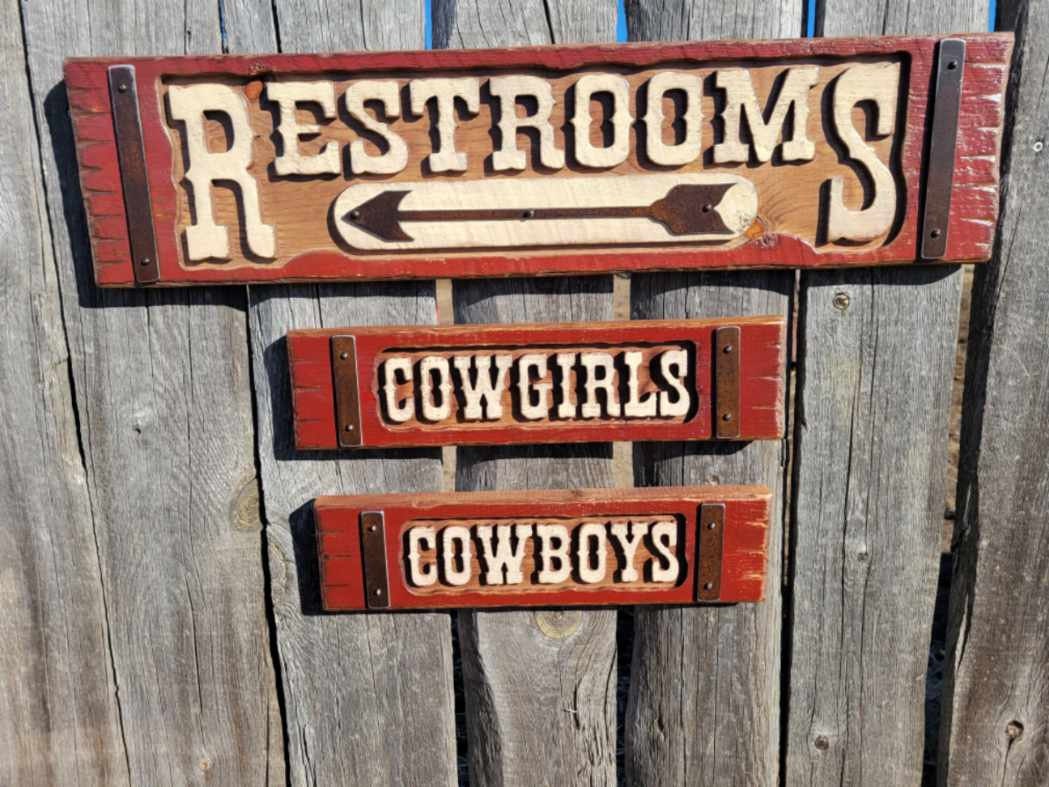 Restroom Sign Set. Rustic Western Restroom Sign Set 3 Signs, Restroom ...