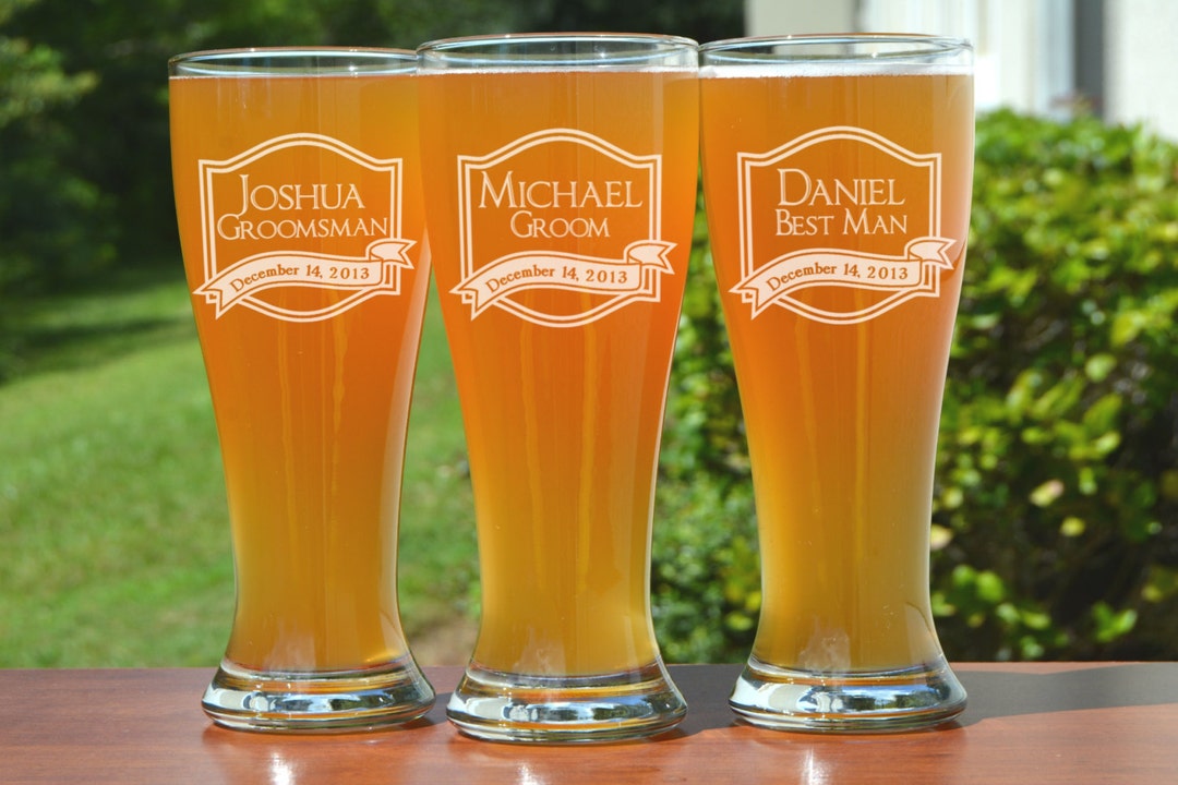 9 Groomsmen Pilsner Glasses, Personalized Beer Glass, Engraved Glasses ...