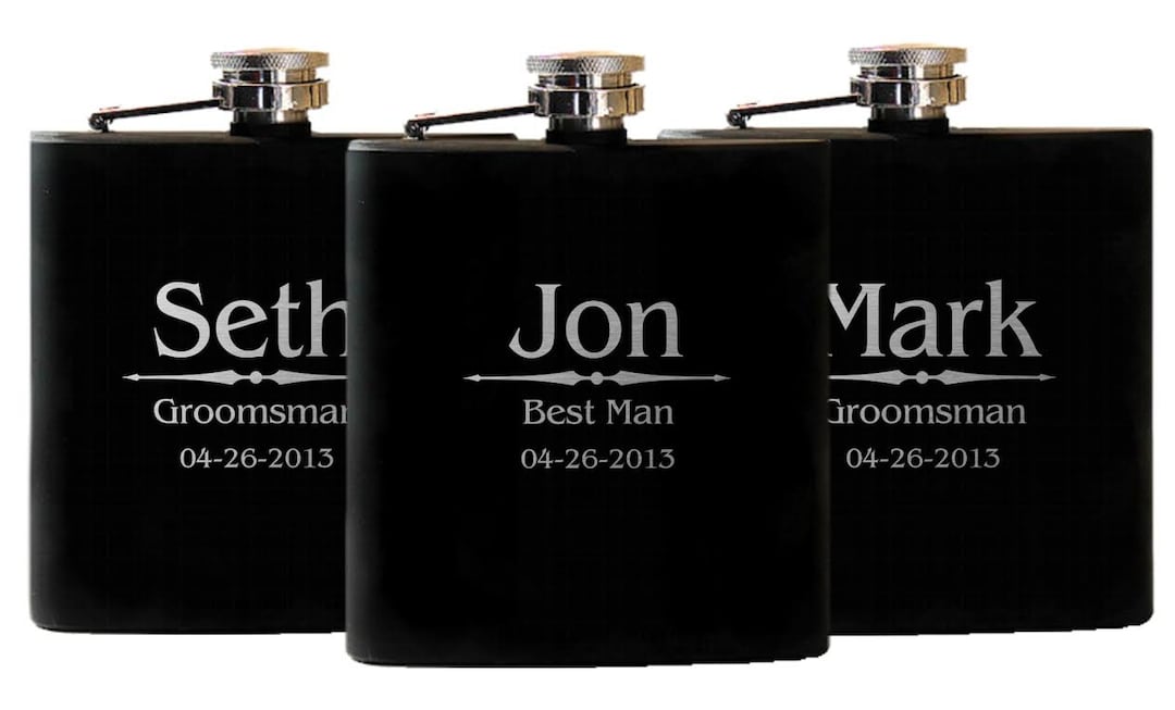 6 Personalized Groomsmen Gift, Engraved Flasks Personalized, Black ...