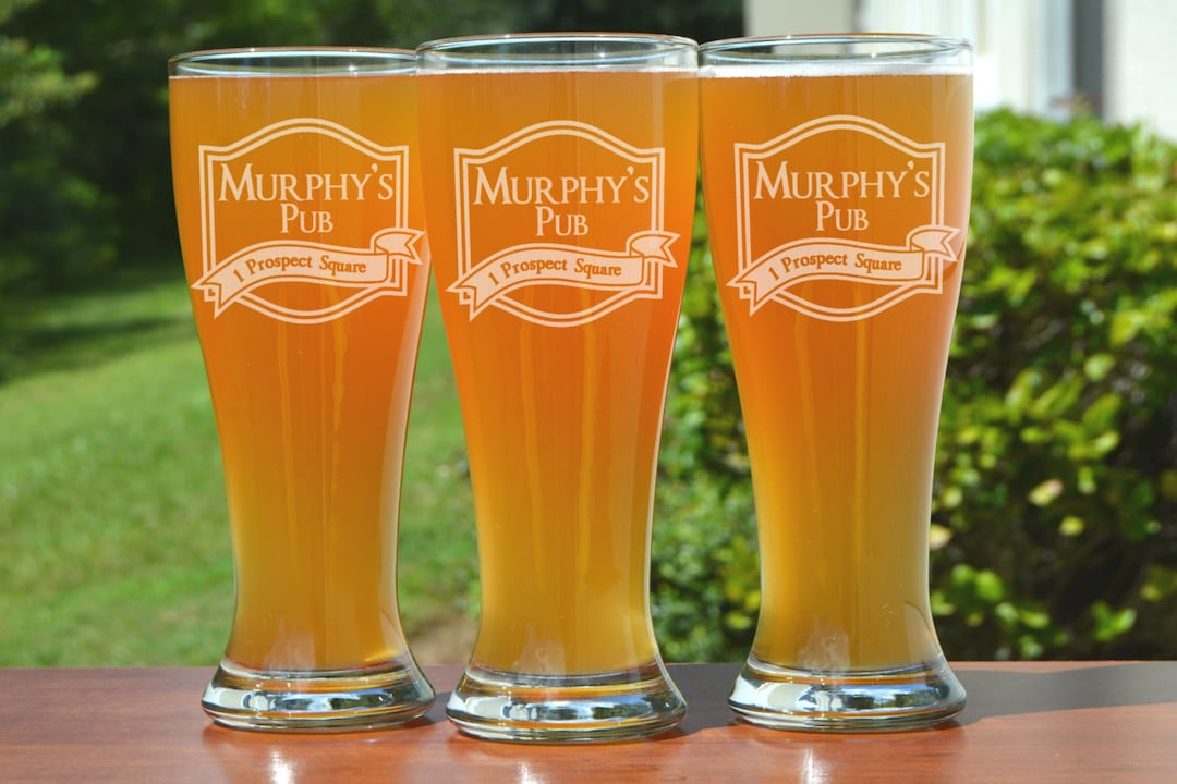 Personalized Pub Glasses, Set of 4 Custom Etched Pilsner Glasses, Man ...