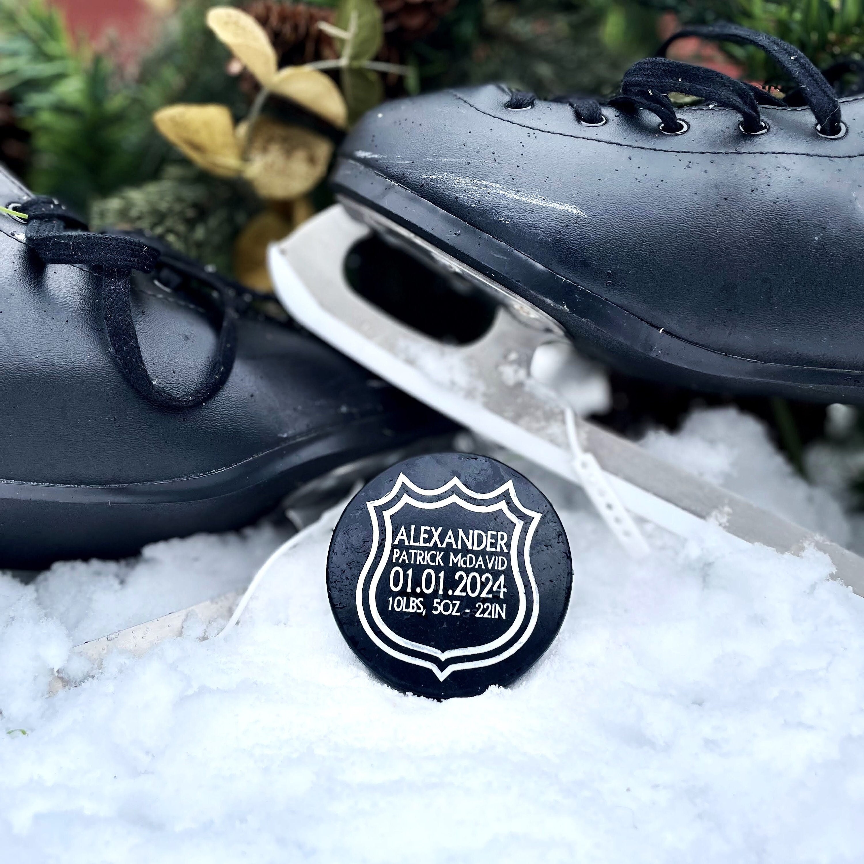 Personalized Hockey Puck Birth Announcement, Baby Boy Gift, Engraved ...