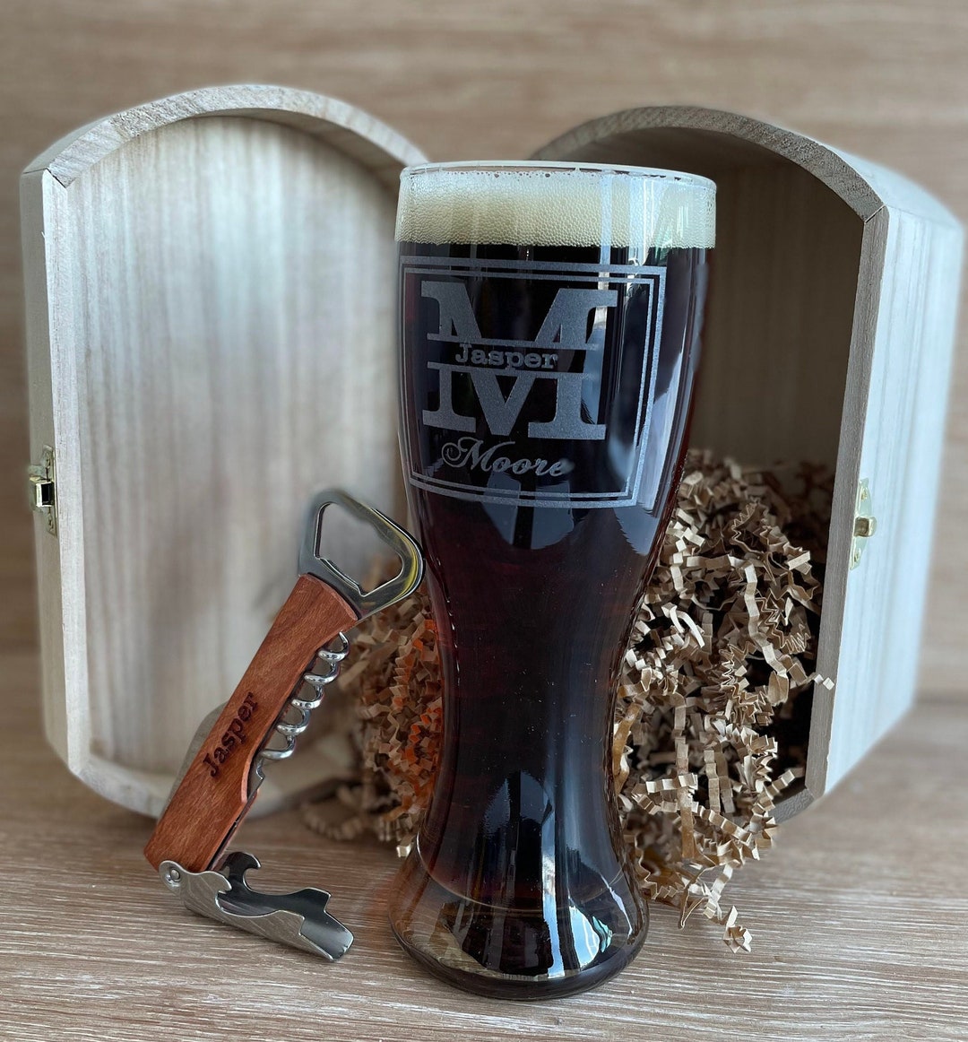 Engraved Beer Glass Gift, Personalized Man Crate, Beer Glass Gift Box ...