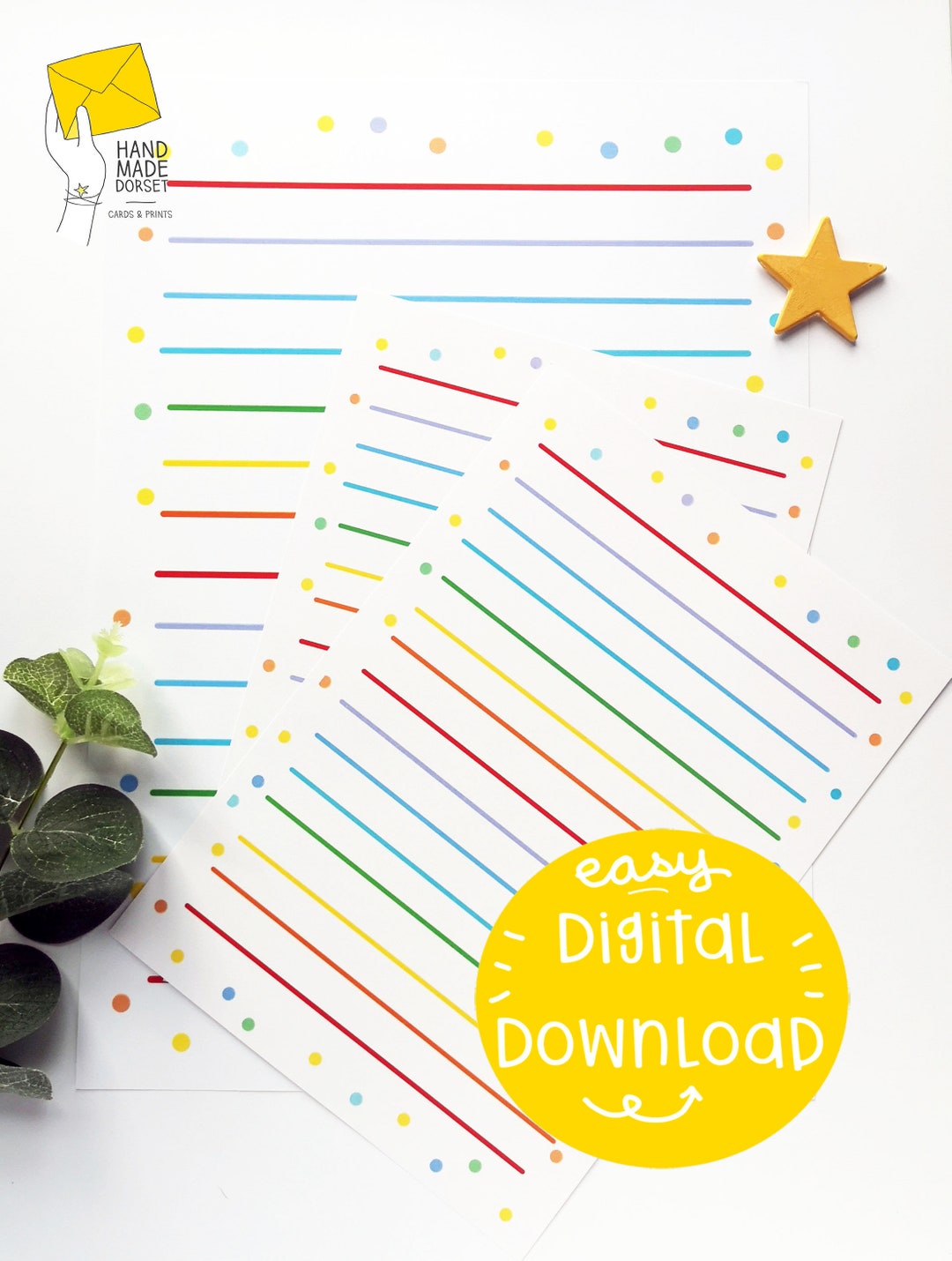 Rainbow Stripes Paperrainbow Writing Setrainbow - Etsy