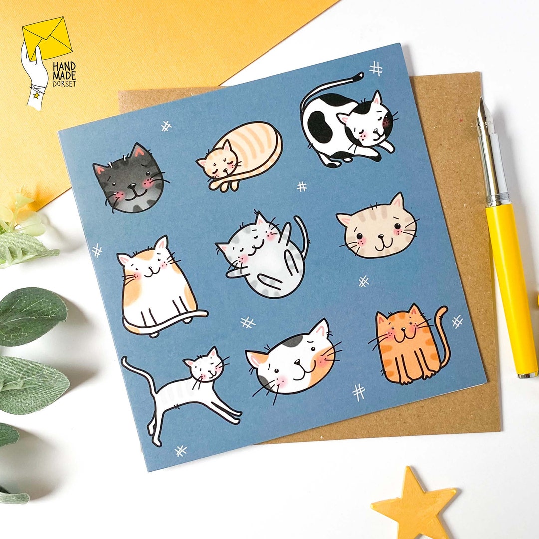 Cat Card Cute Cat Cardscat Birthday Cardpack of Cat - Etsy UK