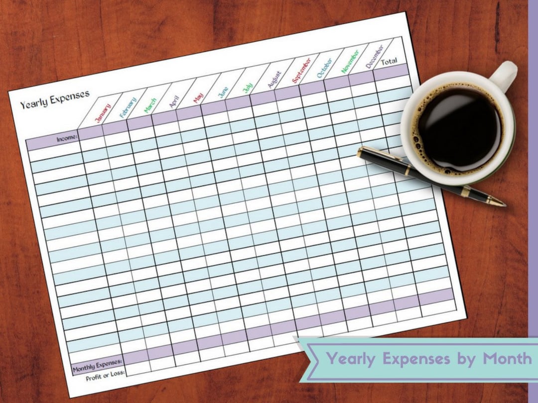 Yearly Expenses by Month Sheet//monthly Budget//tax Time Helpers//track ...