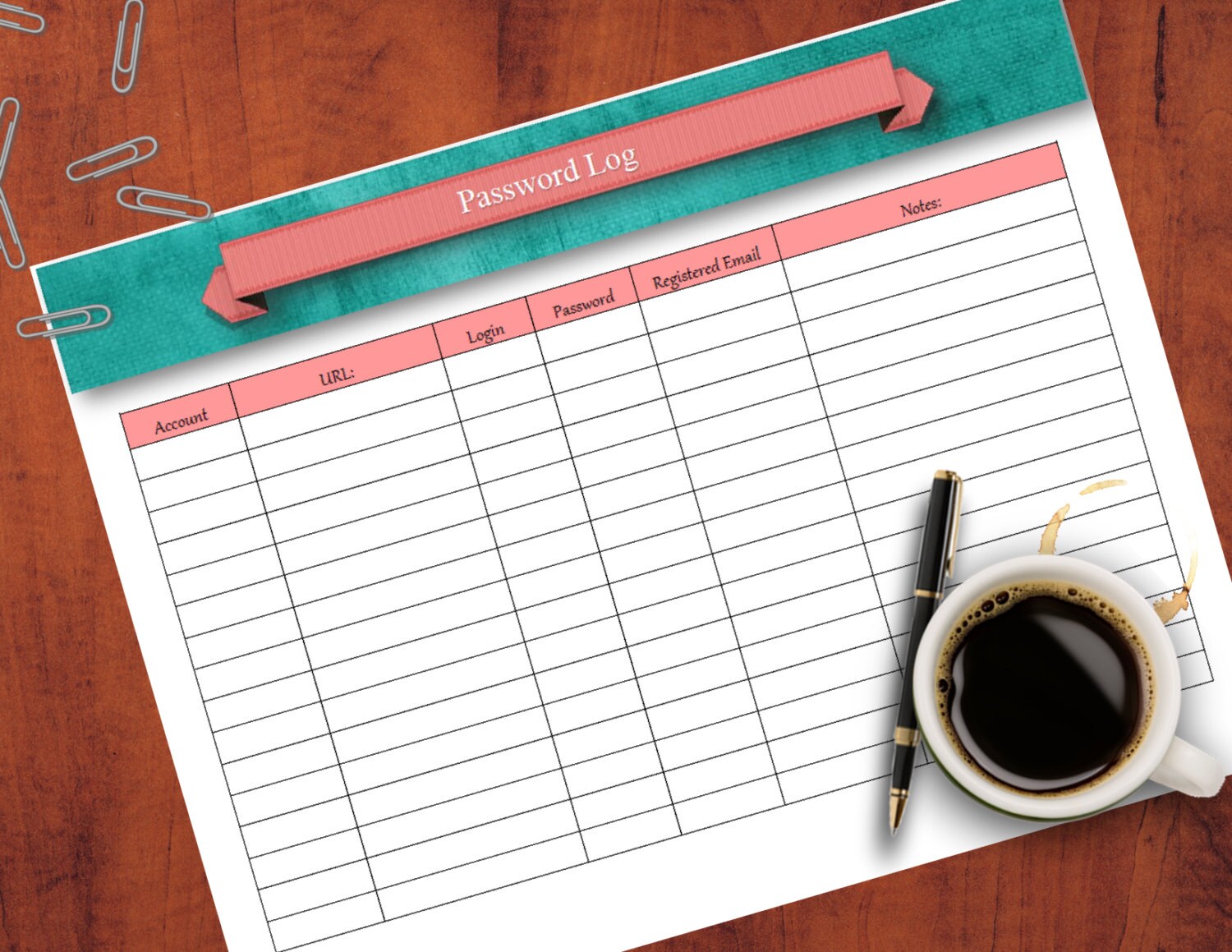 Password Log, Printable and Editable Password Organization Sheet ...