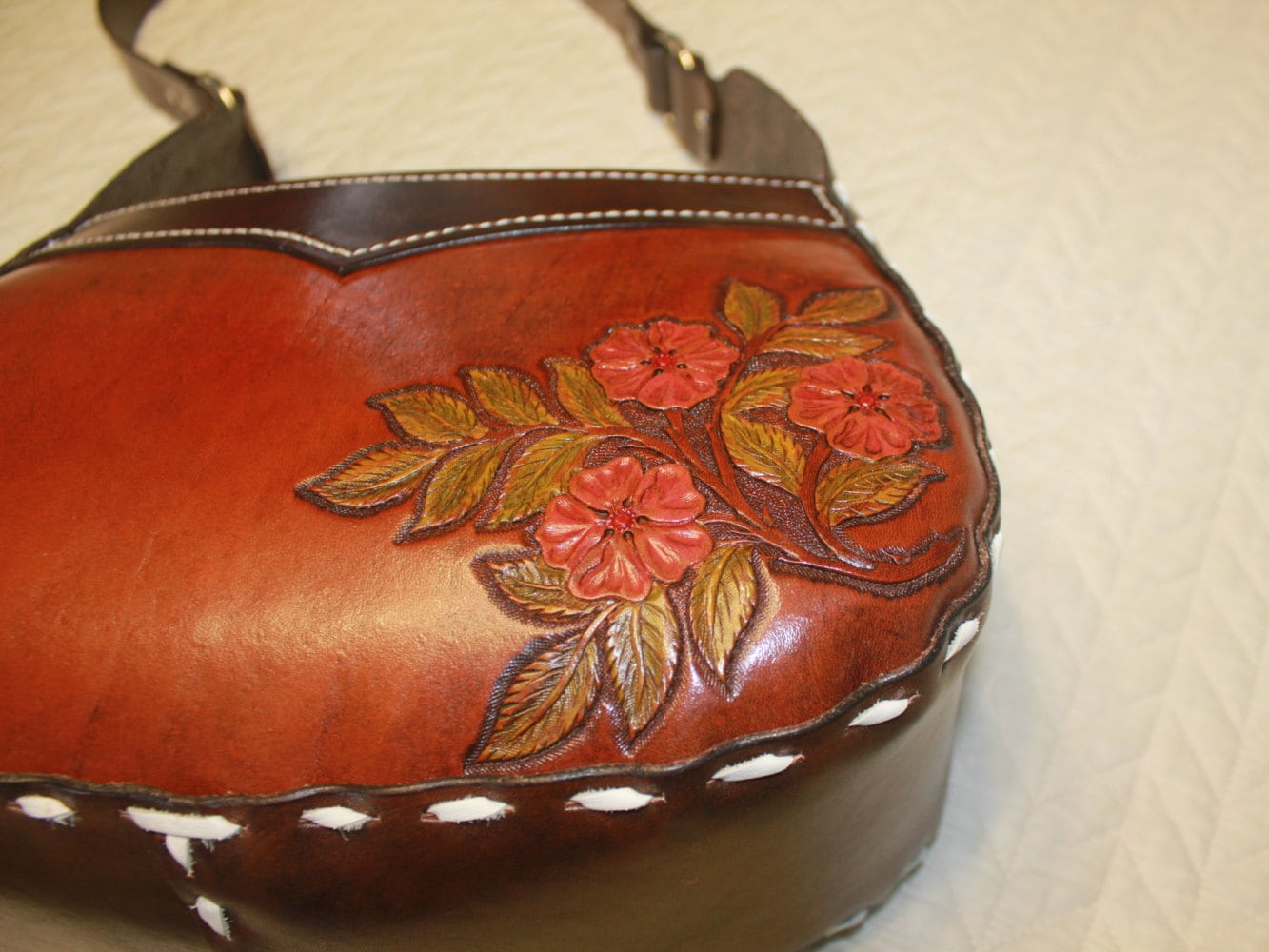 Handtooled Leather Purse With Roses and Geometric Barbed Wire Design ...
