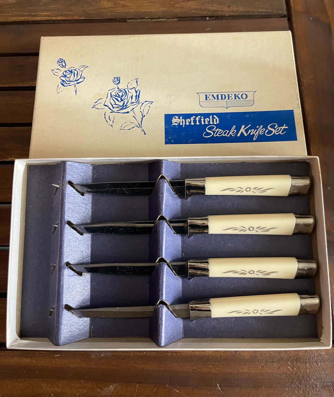 Vintage Emdeko Sheffield Steak Knife Set (4) Regent Stainless Steel ...