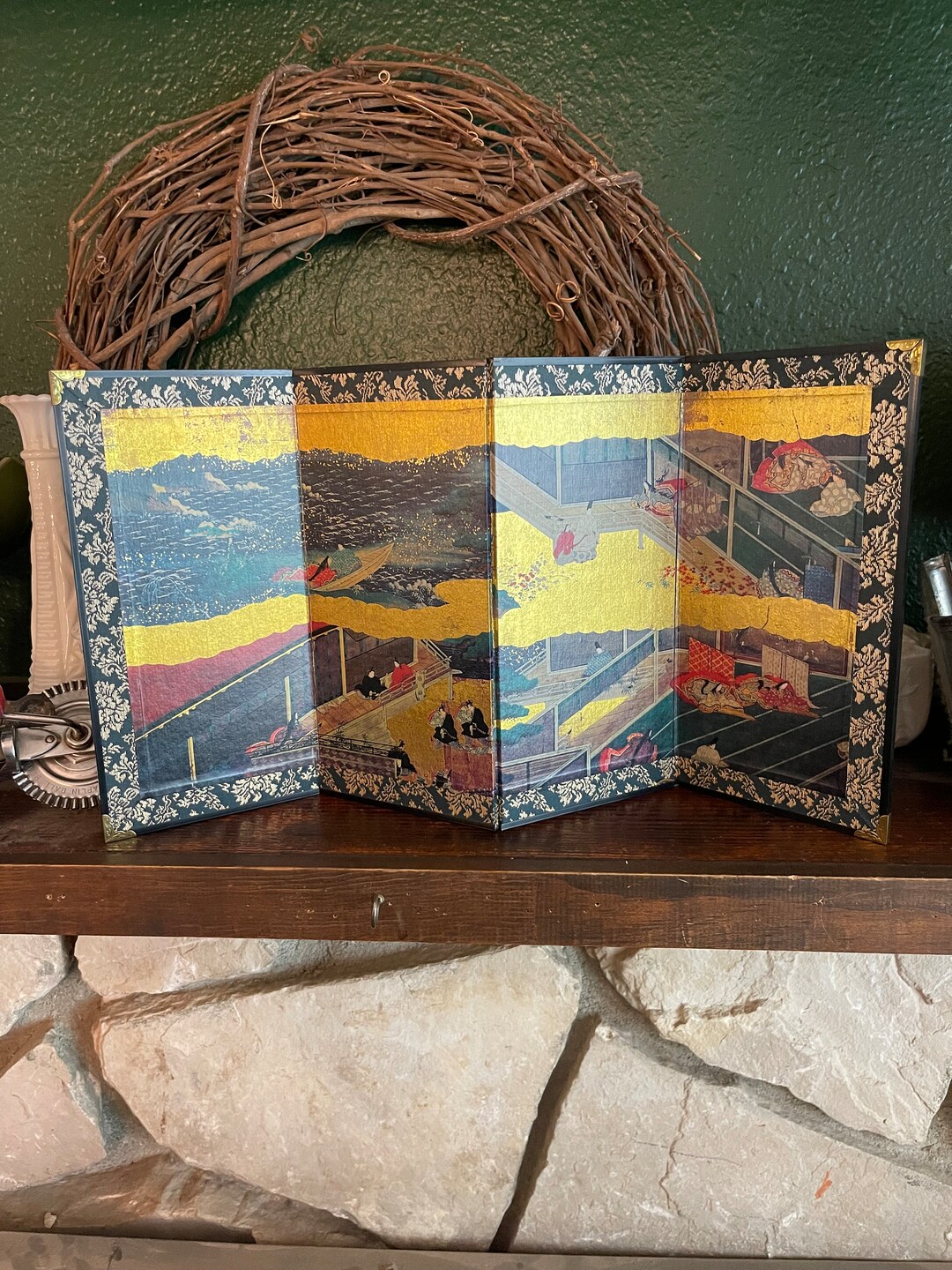 Vintage Japanese Byobu Four Panel Table Screen - Etsy