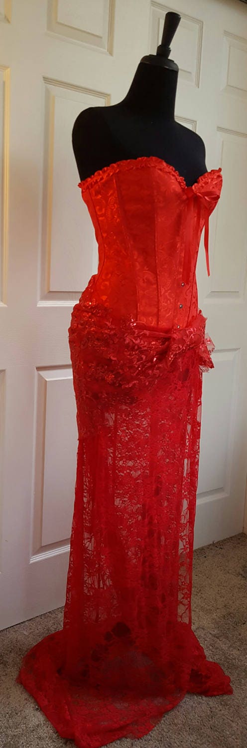 Sexy Red Jessica Rabbit Inspired Corset Lace Mermaid Bridal Wedding ...