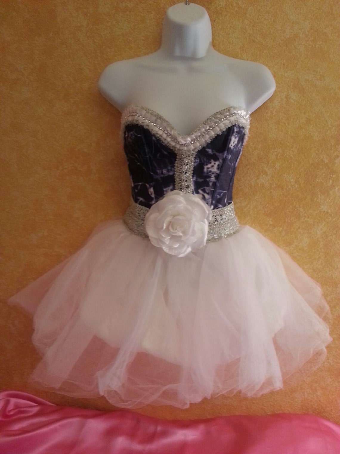 Sexy Denim Diamonds Tie Dye Corset & White Tulle Illusion Rhinestone ...