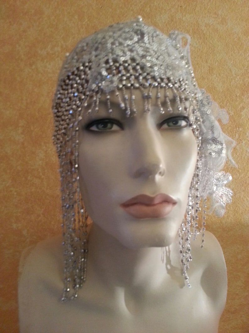 Gatsby 20's Style Waterfall Beaded Lace Crystal Flapper Headpiece Hat ...