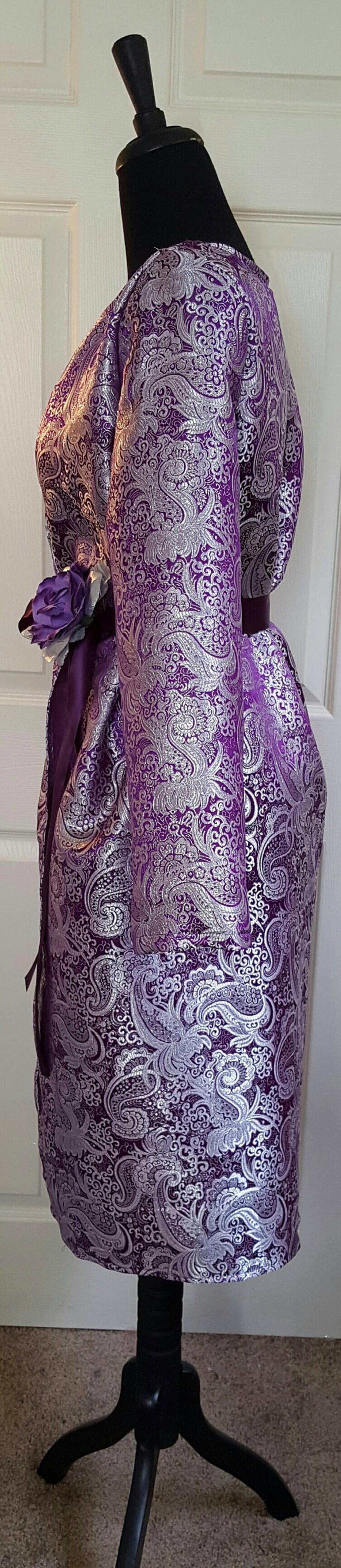 Beautiful Purple and Silver Brocade Metallic Midi Walking Coat Dress ...