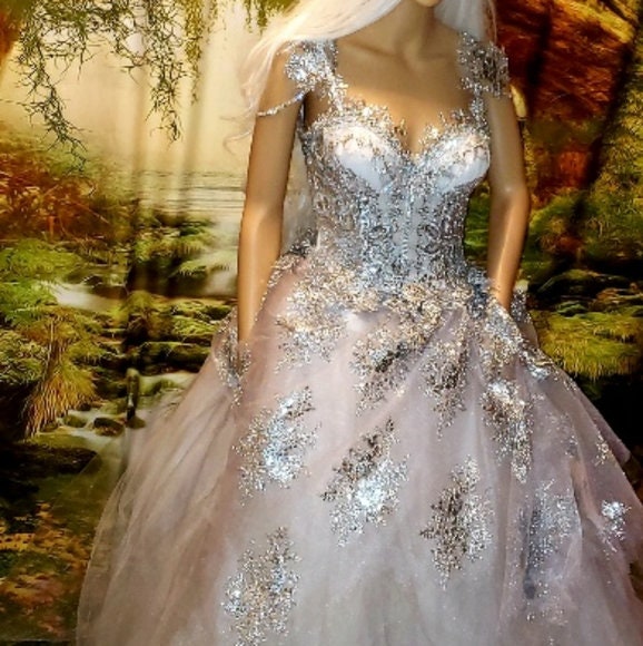 PRINCESS Custom Order Silver & White Lace Organza Tulle and Crystal ...