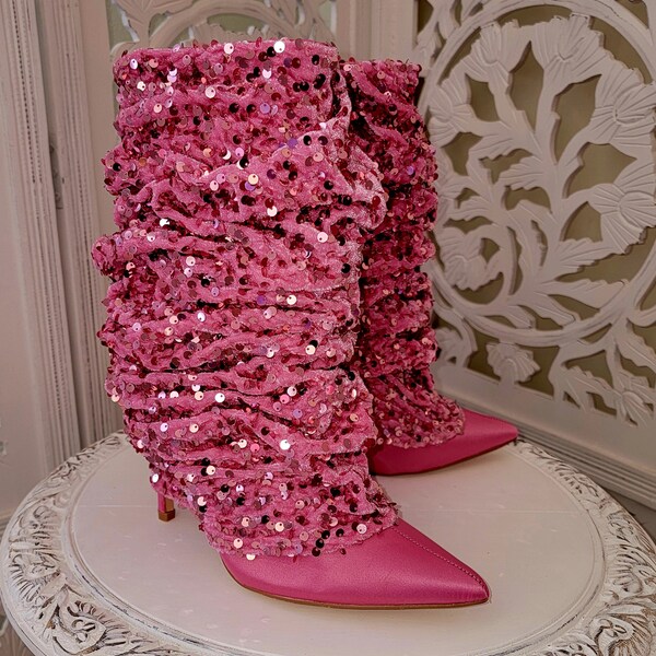 Pink Sequin Boots - Etsy