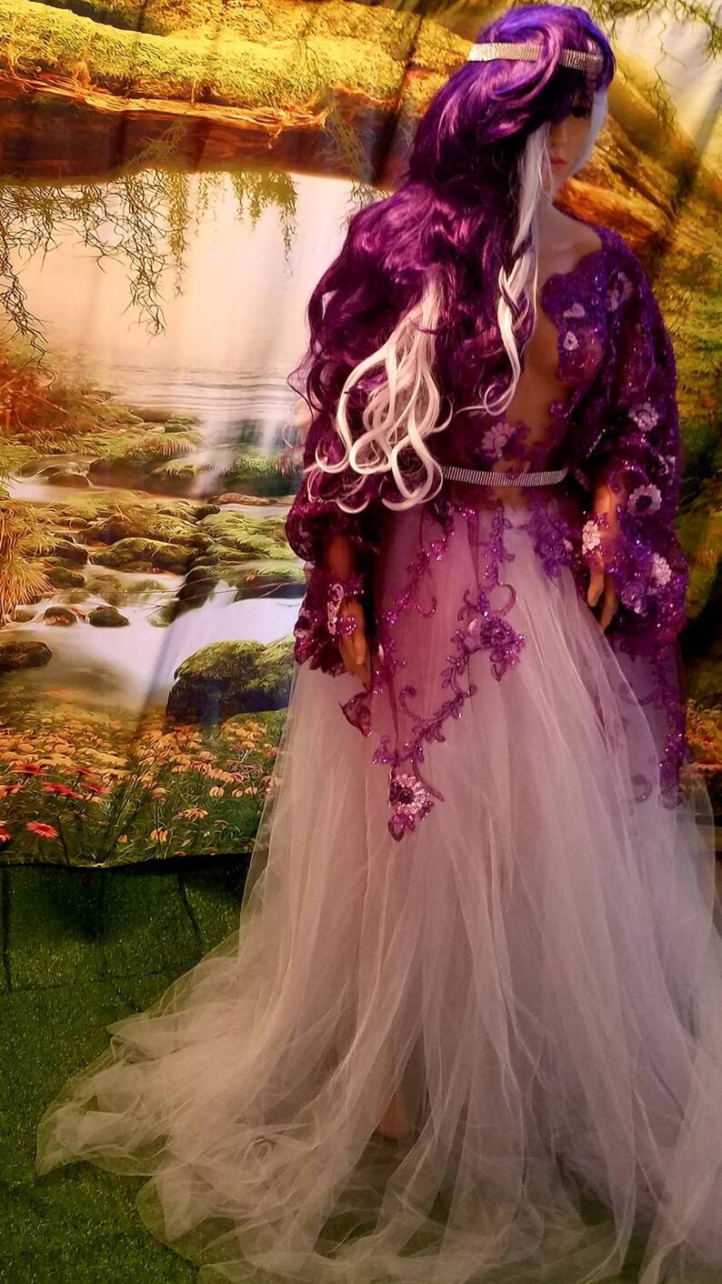 FAITH Royal Purple Embroidered Lace and White Tulle Boho Festival ...