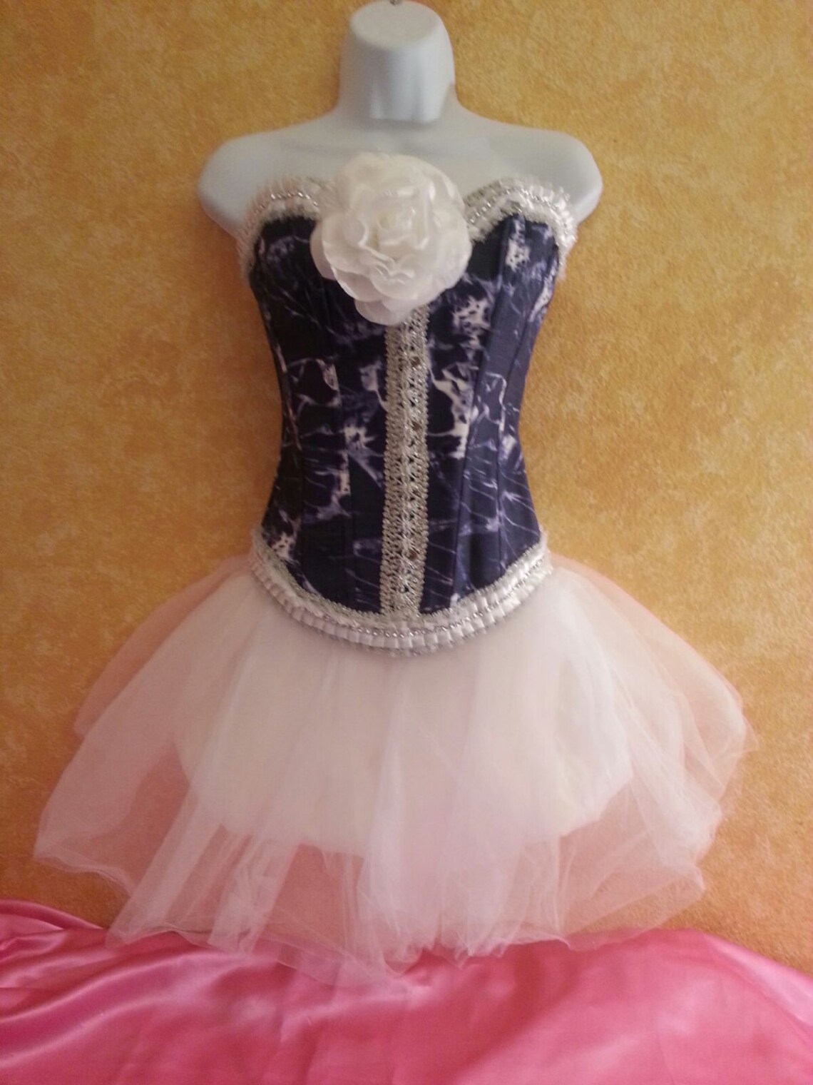 Sexy Denim Diamonds Tie Dye Corset & White Tulle Illusion Rhinestone ...