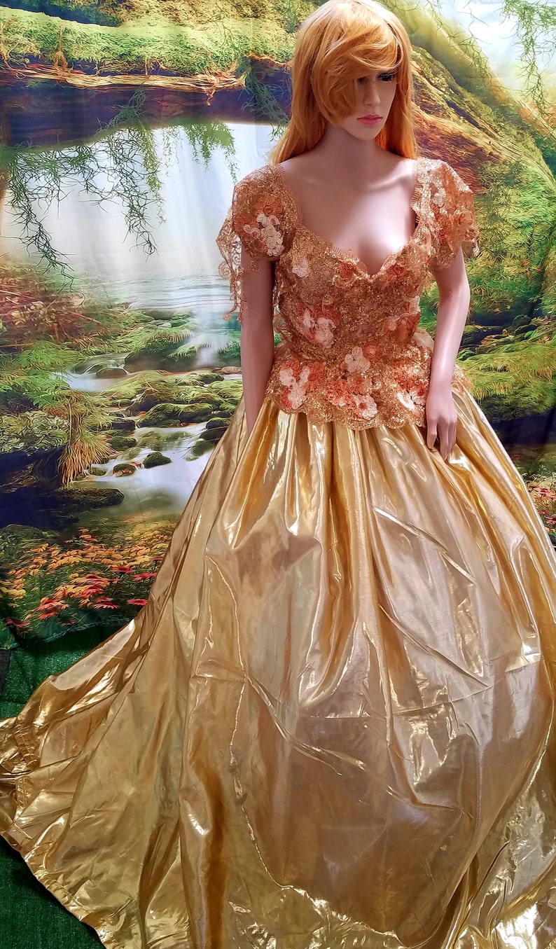 THALIA Custom Order Gold Lace & Lame Off The Shoulder Bridal | Etsy