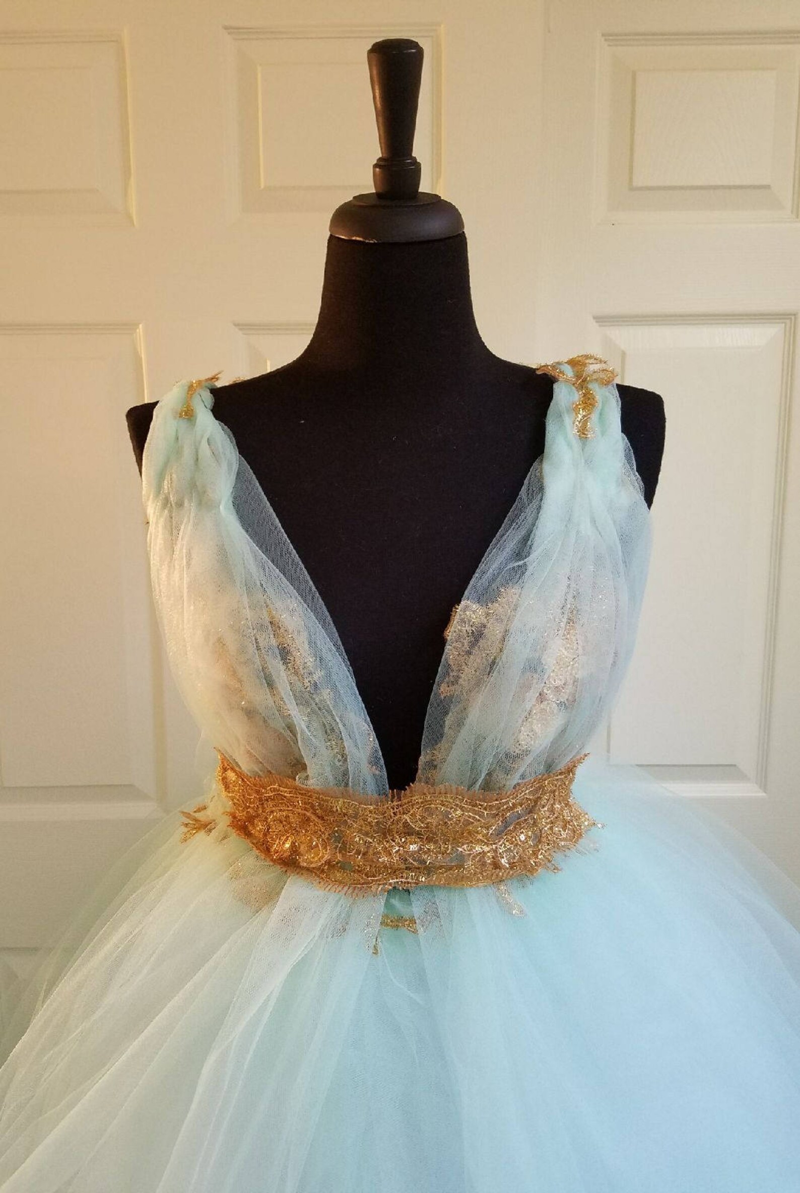 Ethereal Romantic Mint Green & Gold Lace Tulle Garden Nymph Babydoll ...