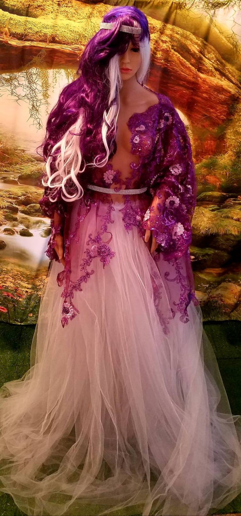 FAITH Royal Purple Embroidered Lace and White Tulle Boho Festival ...