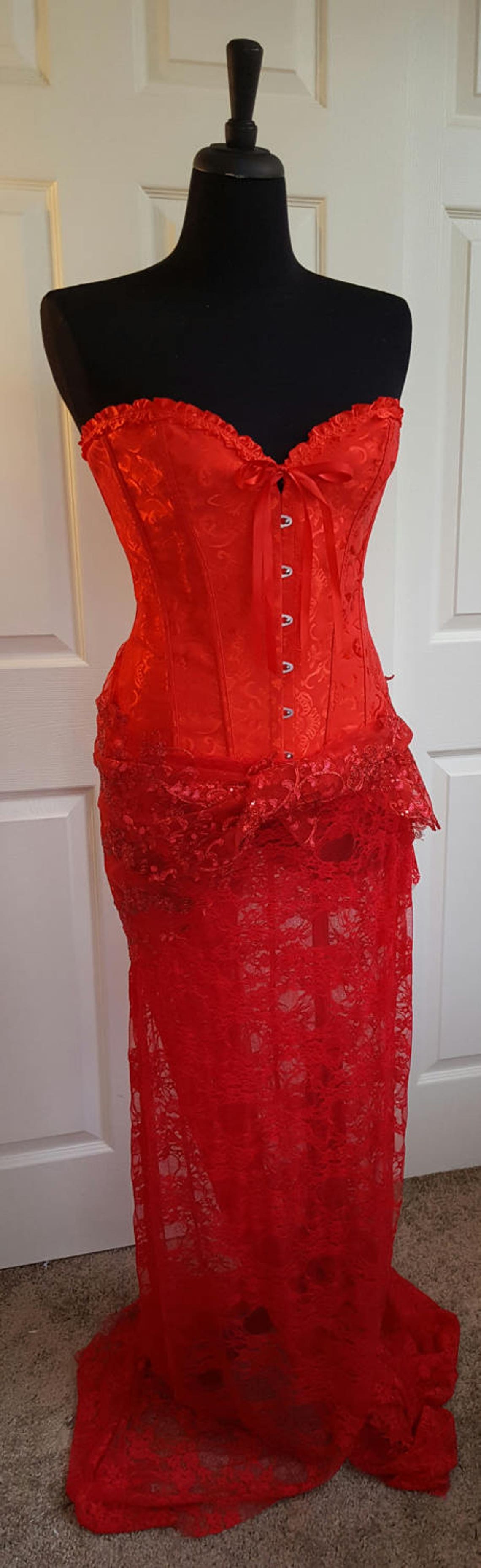 Sexy Red Jessica Rabbit Inspired Corset Lace Mermaid Bridal Wedding ...