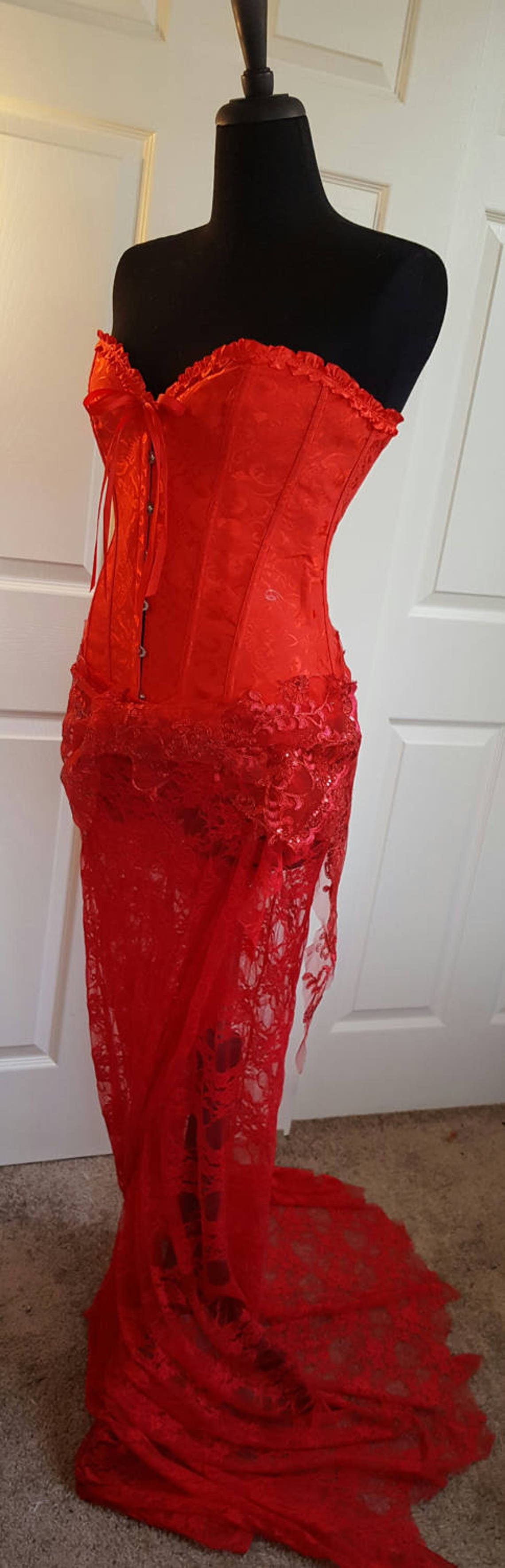 Sexy Red Jessica Rabbit Inspired Corset Lace Mermaid Bridal Wedding ...