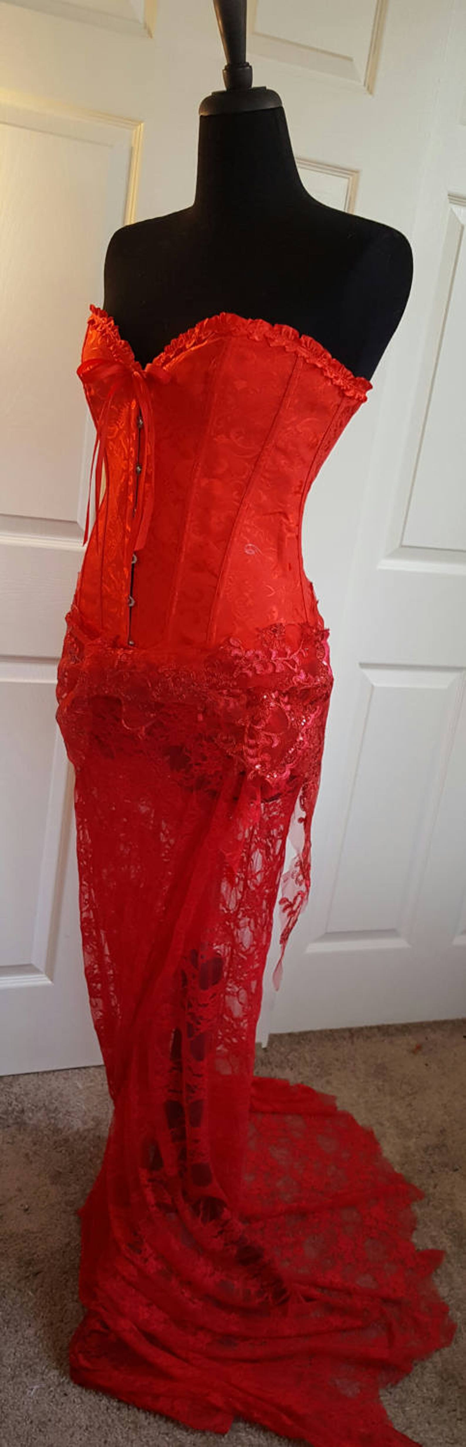 Sexy Red Jessica Rabbit Inspired Corset Lace Mermaid Bridal Wedding ...