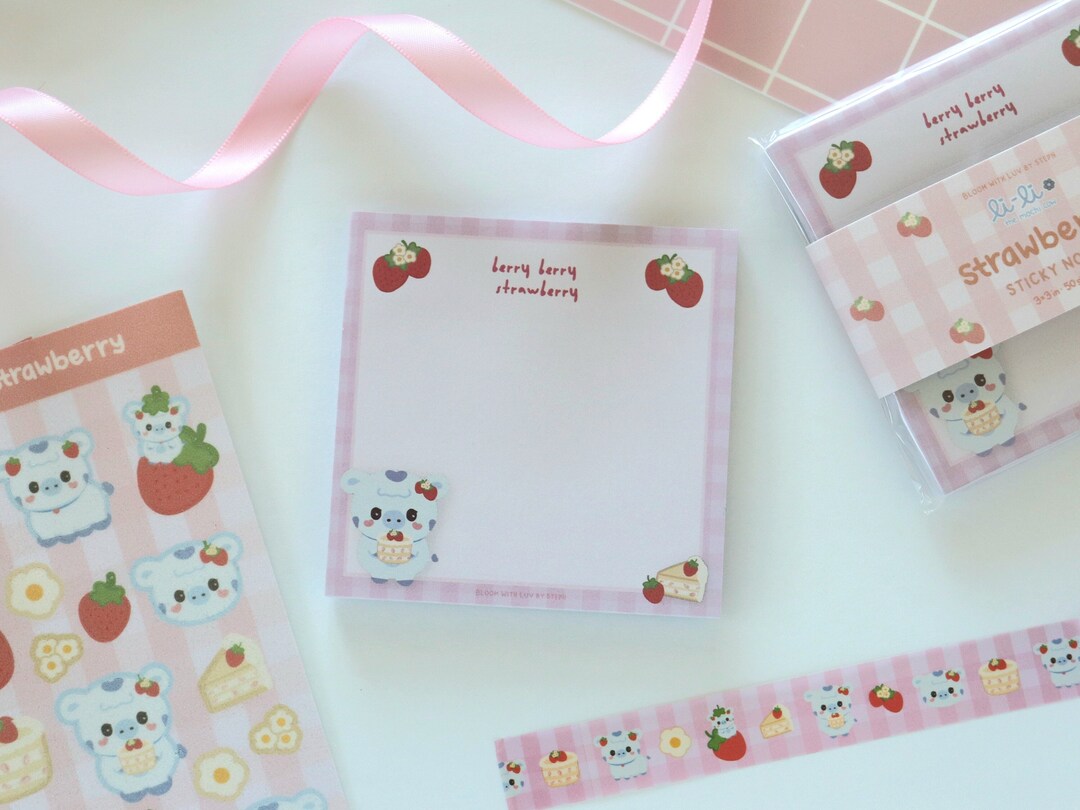 Cute Strawberry Cow Sticky Notes Stawberry Cake Kawaii Pink Sticky ...