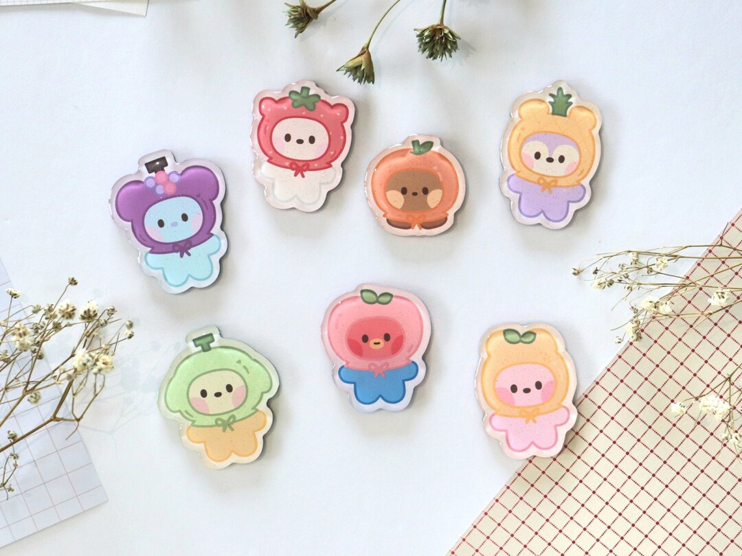OT7 Minini Fruits Small Acrylic Glitter Magnets | Cute KPOP Character ...