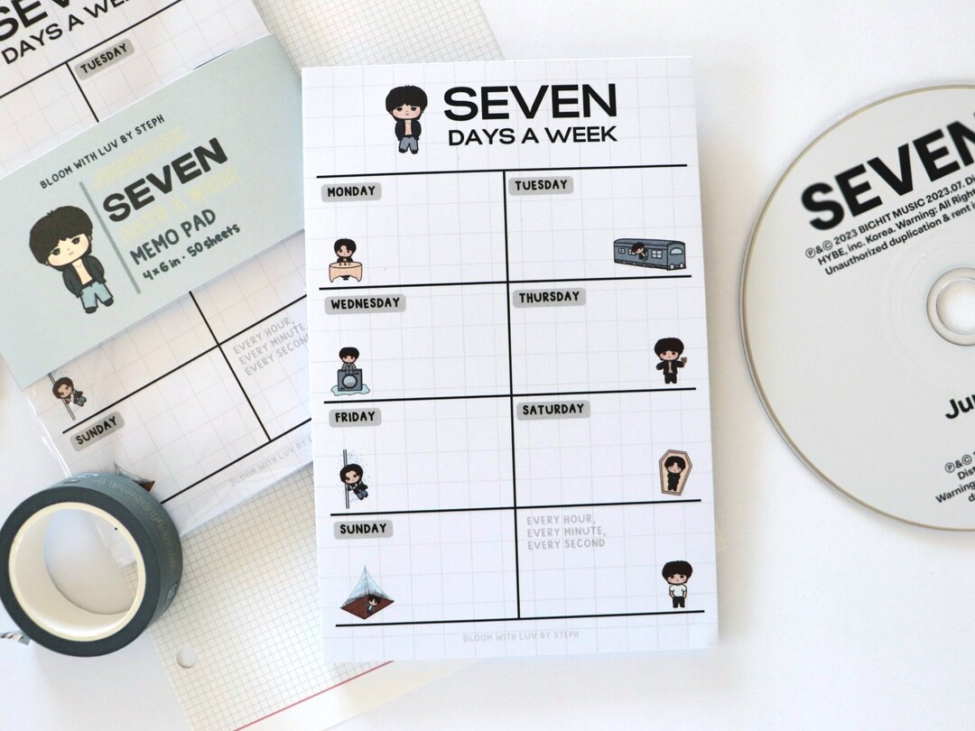 Bangtan Jungkook Seven Days a Week Memo Pad Notepad Planner - Etsy