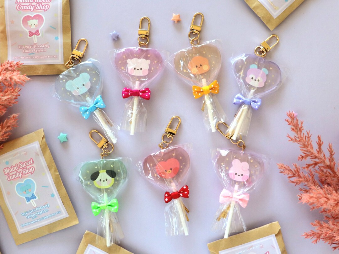 OT7 Minini Character Glitter Lollipop Keychain | Cute KPOP Character ...