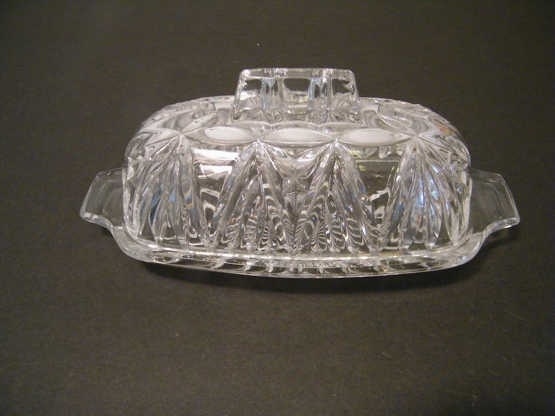 Butter Dish Pressed Cut Crystal Ribbons and Stars Patterns, Vintage ...