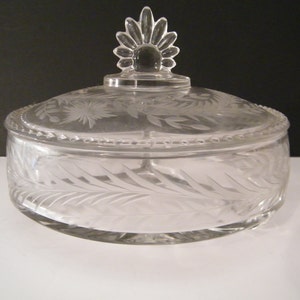 Mckee Glass Divided Candy Box Etched Floral, Vintage Early 1900s Prescut Glass Innovation Series ...