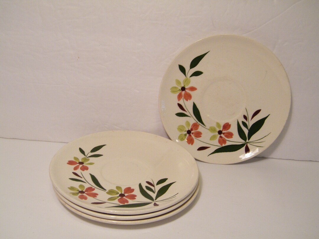 4 Adams Pottery Orphaned Saucers in Meadow Pattern, Vintage Hand ...