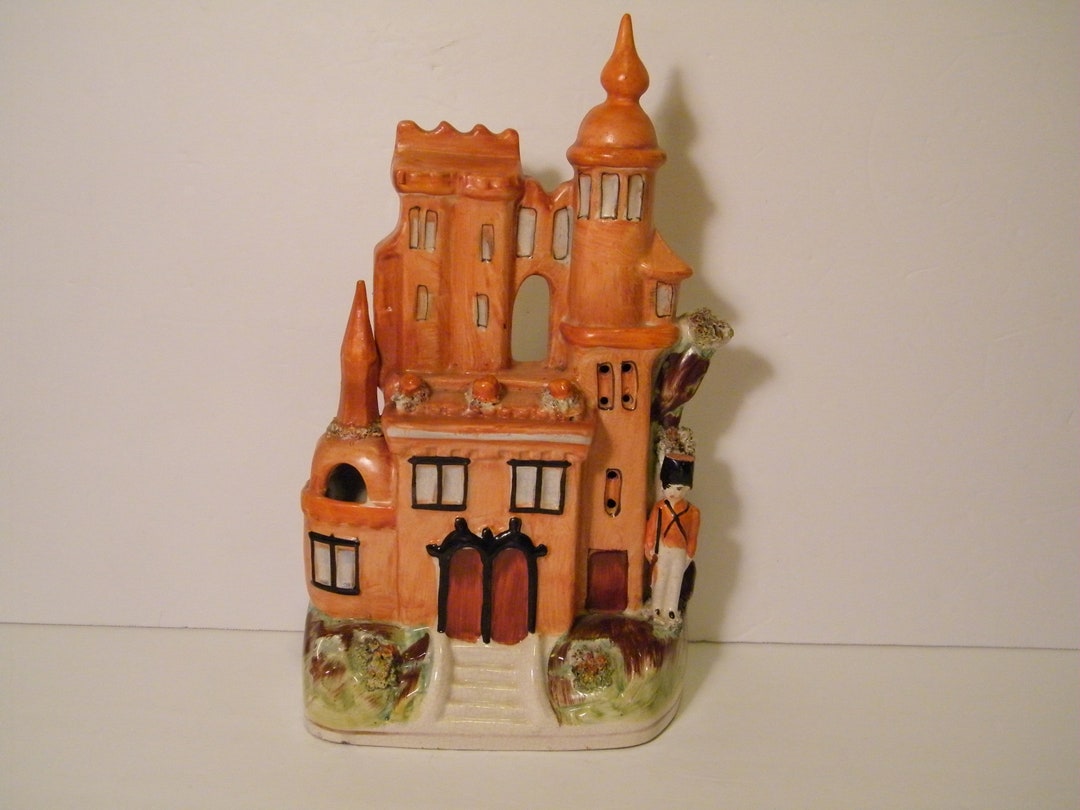 Antique Victorian Staffordshire Castle Flat Back Vase, Vintage English ...