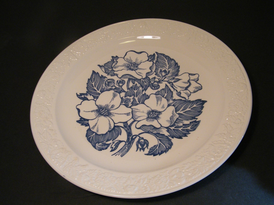Blue Flowers on White Ceramic Chop Plate or Platter From Wild Rose USA ...