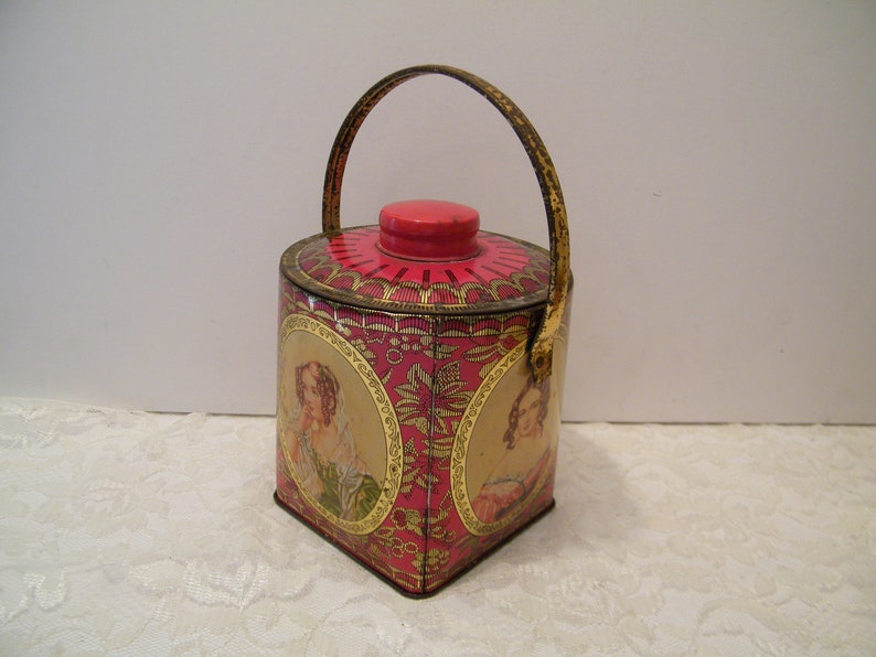 3 Vintage Tin Gift Cans or Storage Red Handled Goldtone - Etsy
