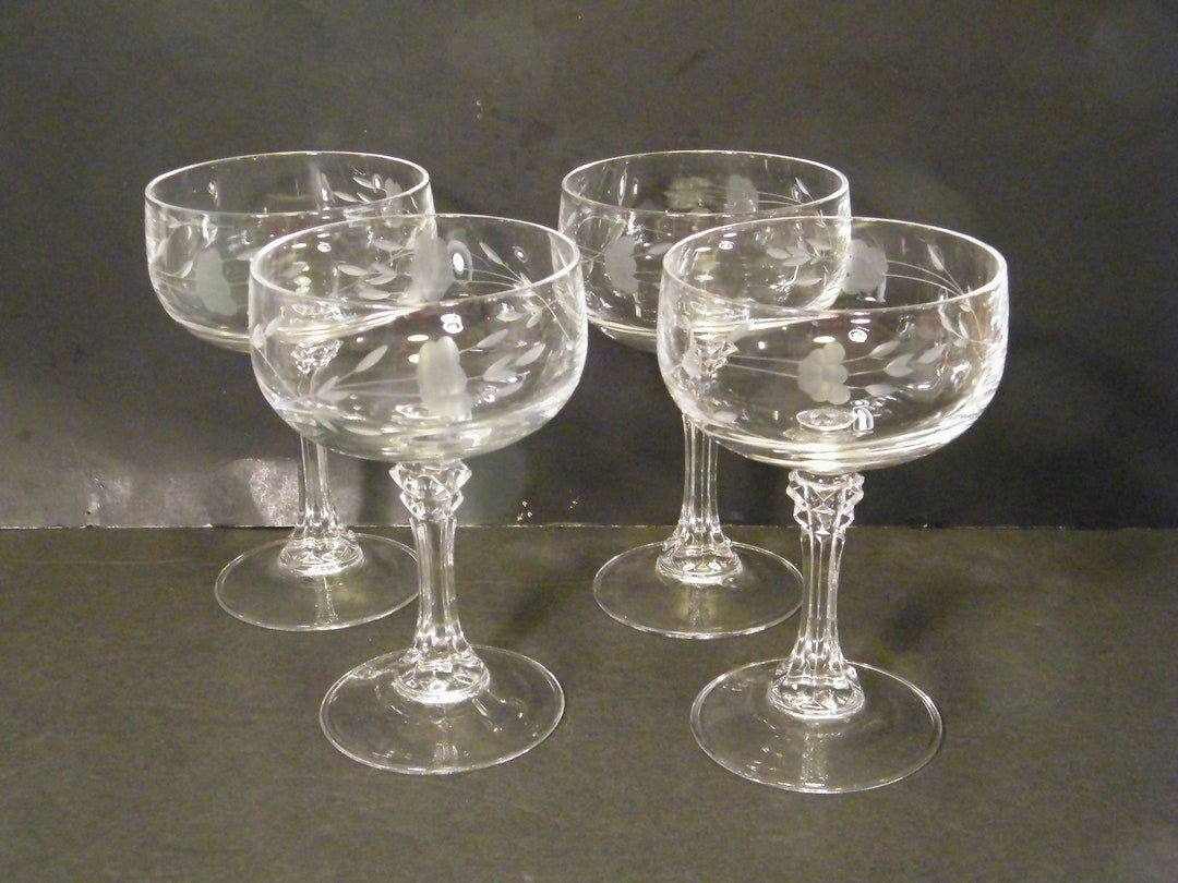4 Princess House Coupe Champagne Glasses in Bordeaux Pattern, Vintage ...