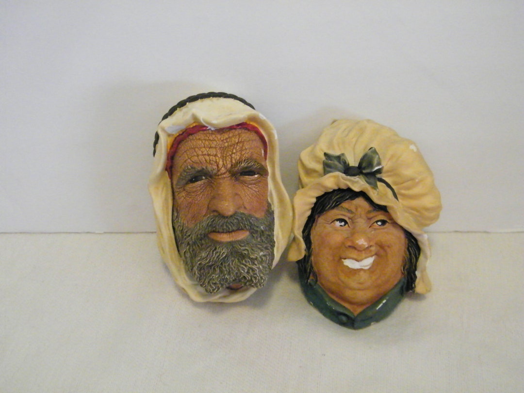 2 Bossons Chalkware AS IS Heads Wall Decor, Vintage Sarah Camp and ...