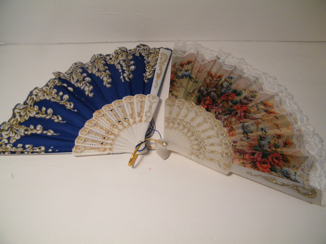 2 Small Asian Hand Fans With White Plastic Handle Lovely Wall Decor ...