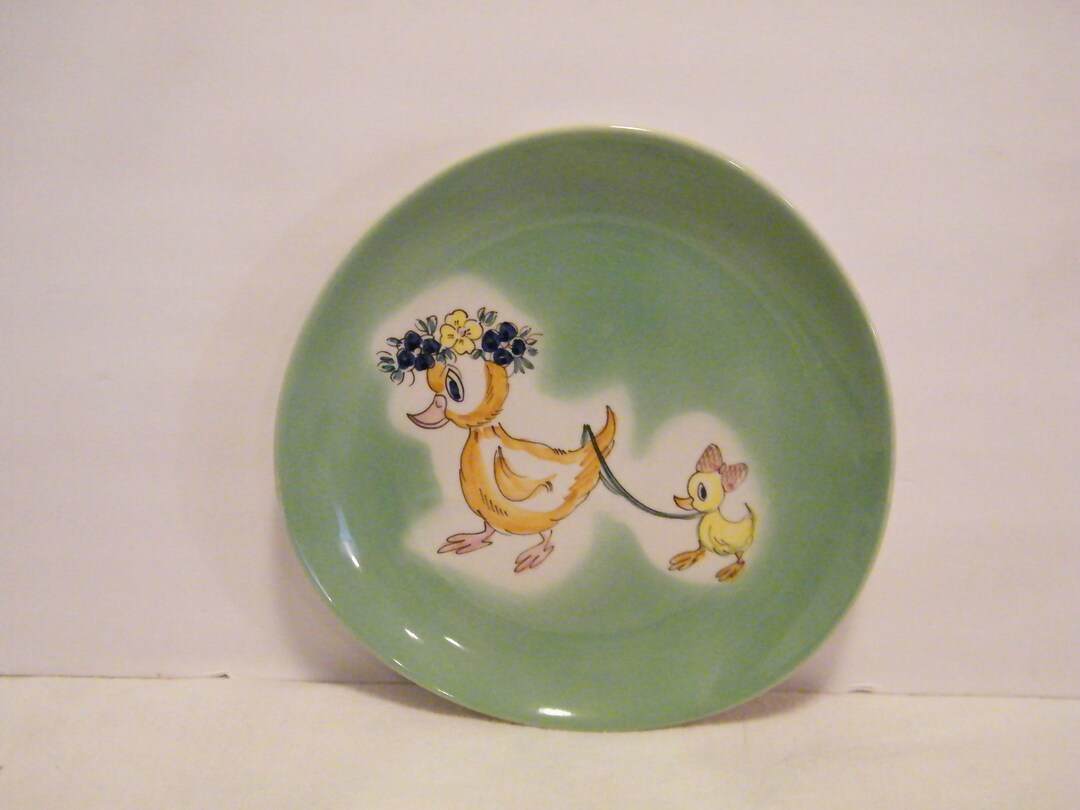 Child Plate Mother Duck and Baby Duck, Vintage Italy Ceramic Decorative ...