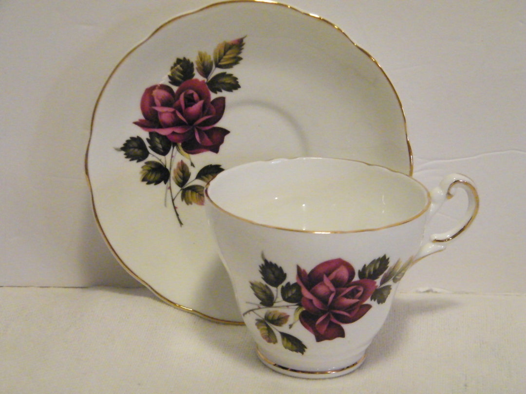 Regency Teacup and Saucer With Red Rose Design, Vintage English China ...