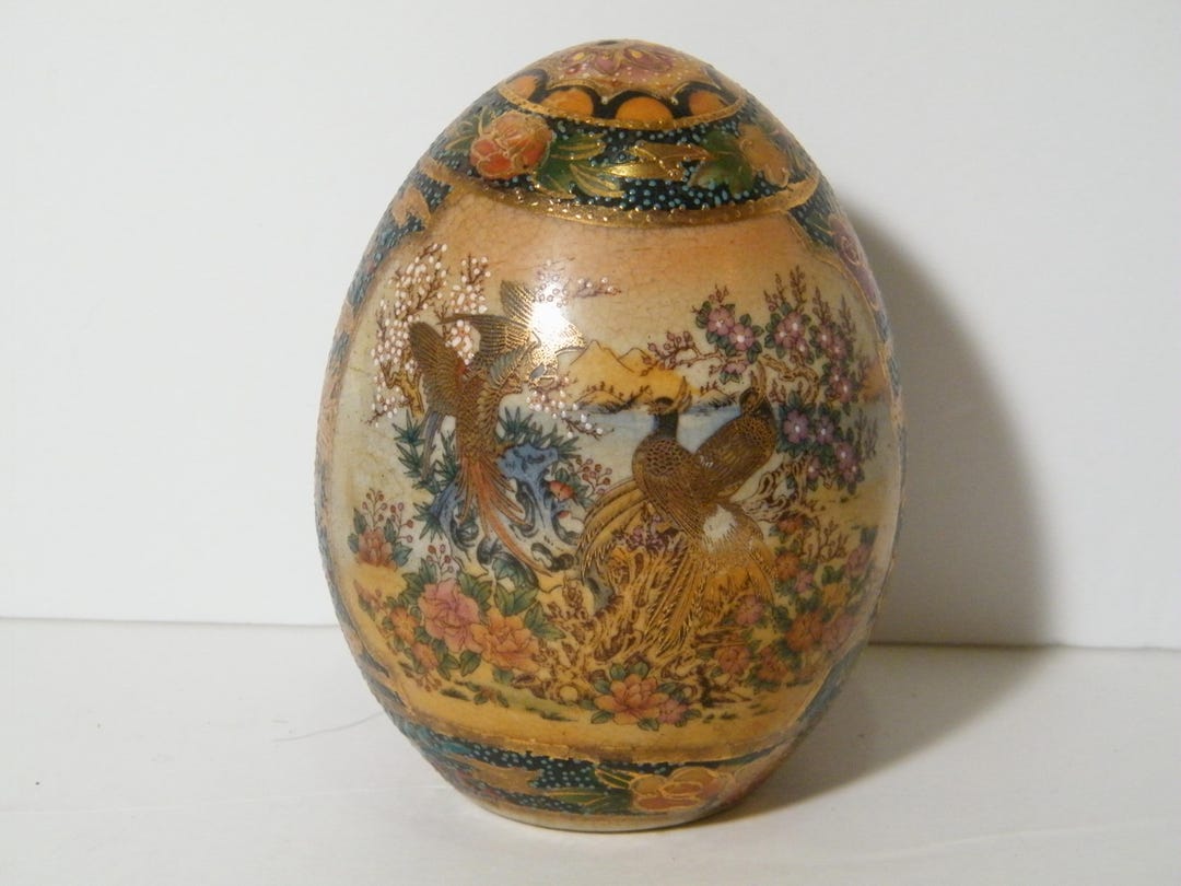 Large Satsuma Hand Painted Egg Figurine Has Stamp on Base, Beautiful ...