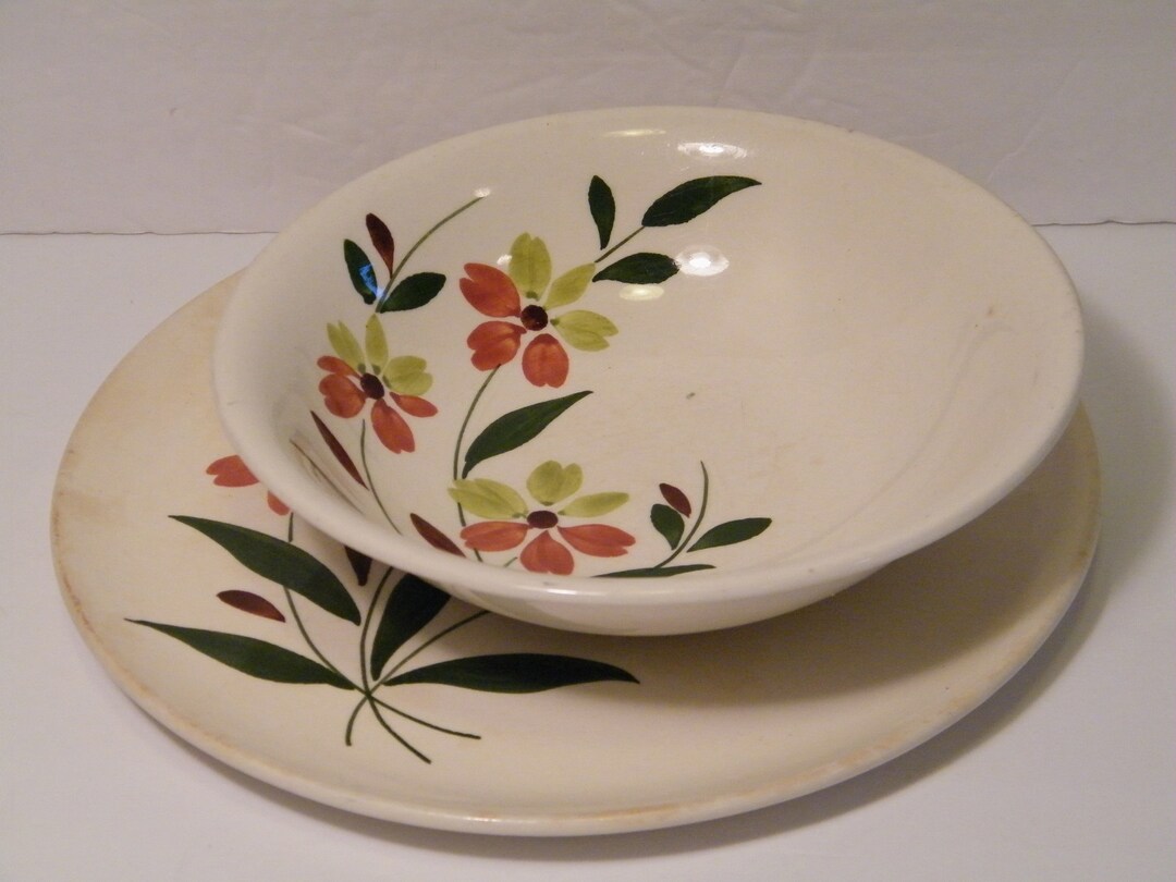 Adams Pottery Coupe Soup Bowl and Salad Plate in Meadow Pattern ...